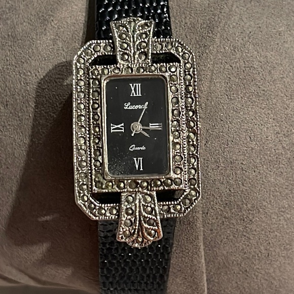 Accessories | Lucoral Quartz Marcasite Black Face Watch | Poshmark